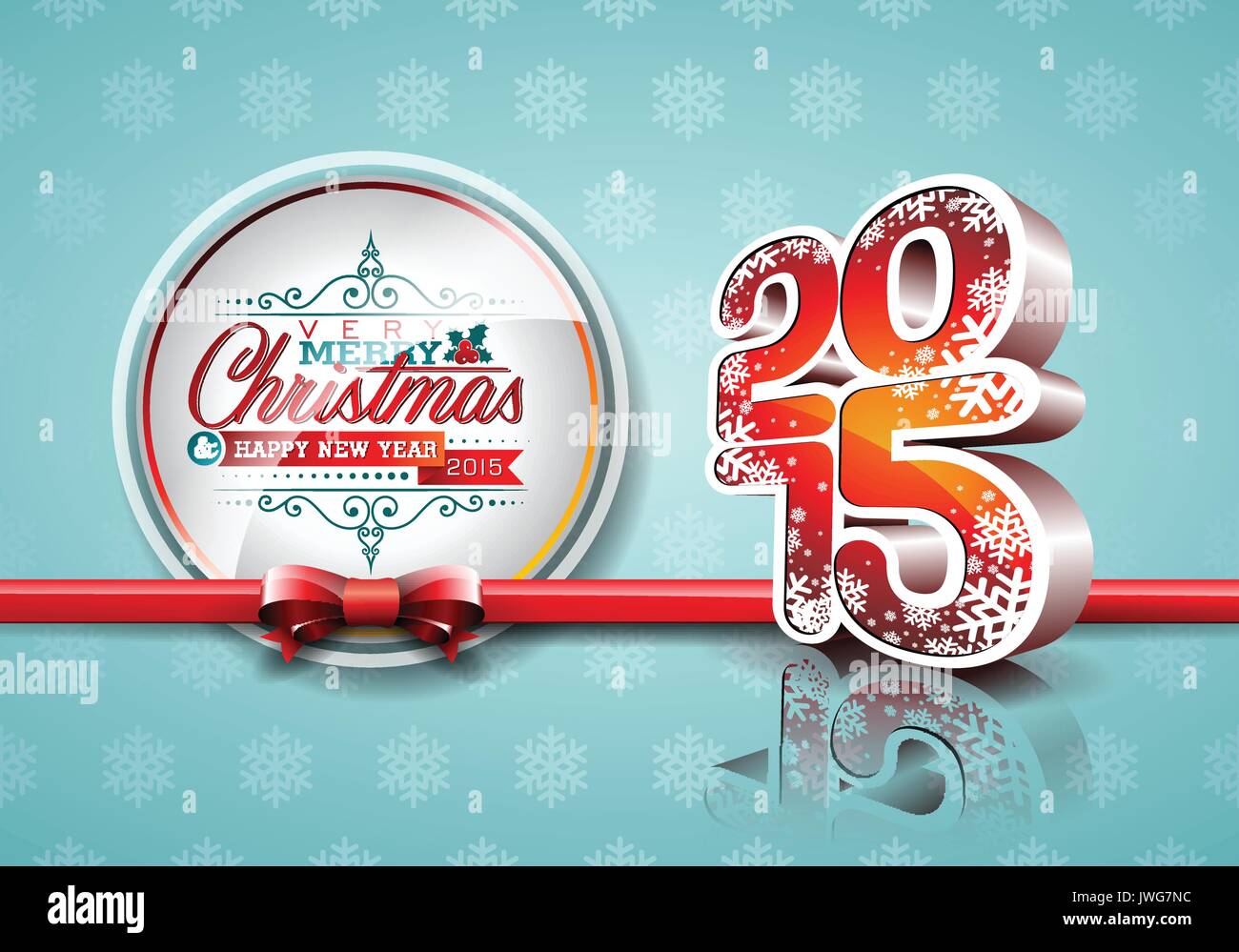 Vector Happy New Year 2015 red celebration background with ribbon. EPS ...