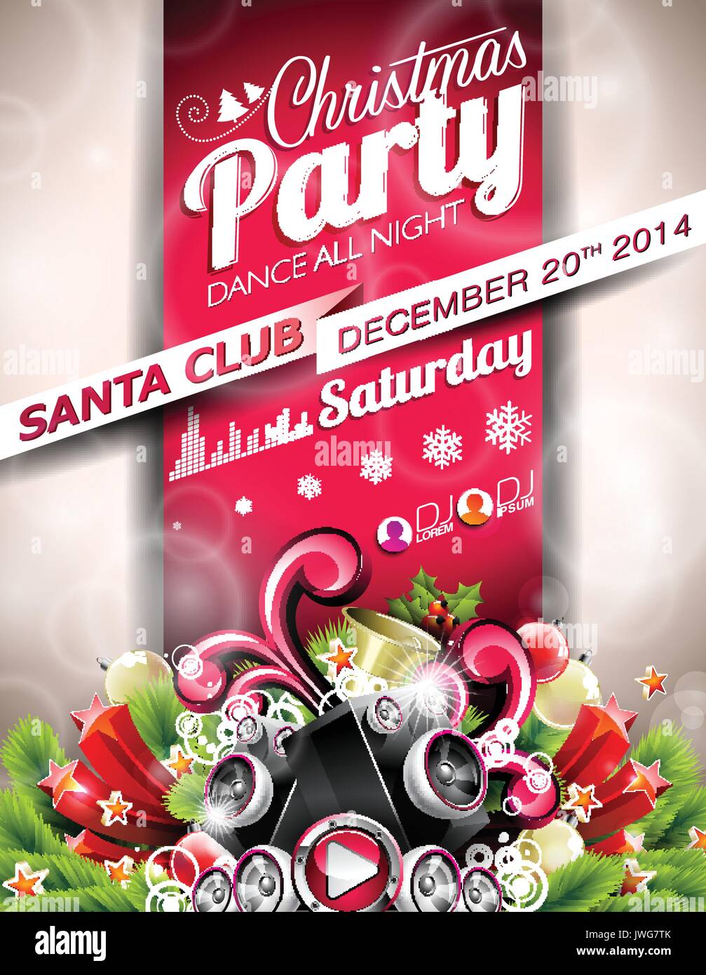 Vector Christmas Party design with holiday typographiy elements on red ...