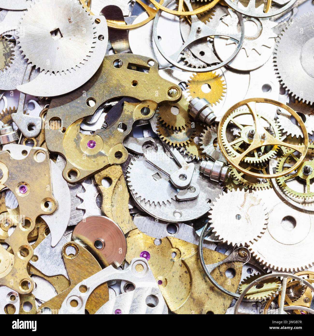 watchmaker workshop - pile of old watch spare parts close up Stock ...