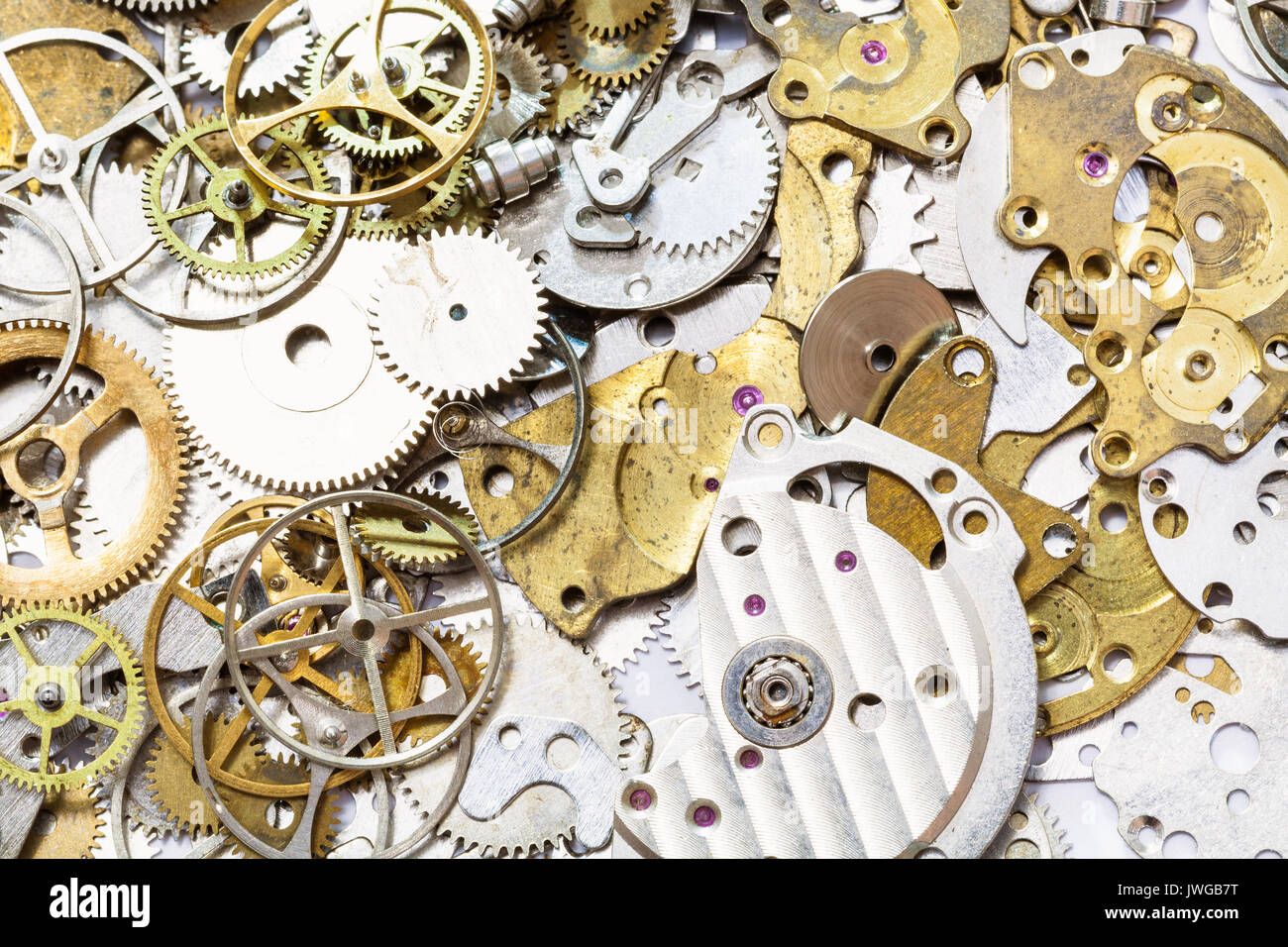 watchmaker workshop - background from many old watch spare parts Stock ...