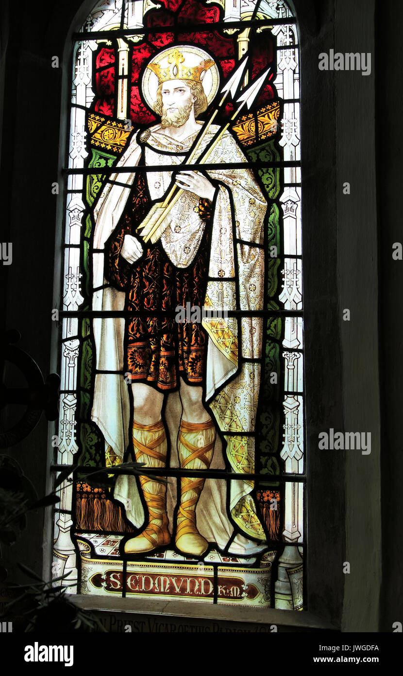 Saint Edmund stained glass window, Church of Saint Mary, Swilland ...