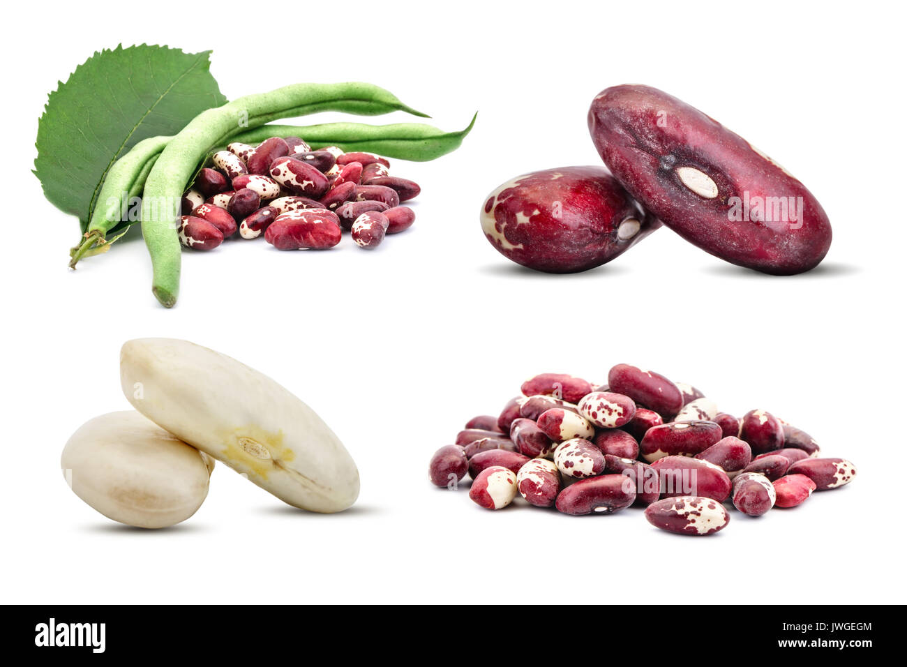 The set of red , white beans and pods on a white background Stock Photo ...