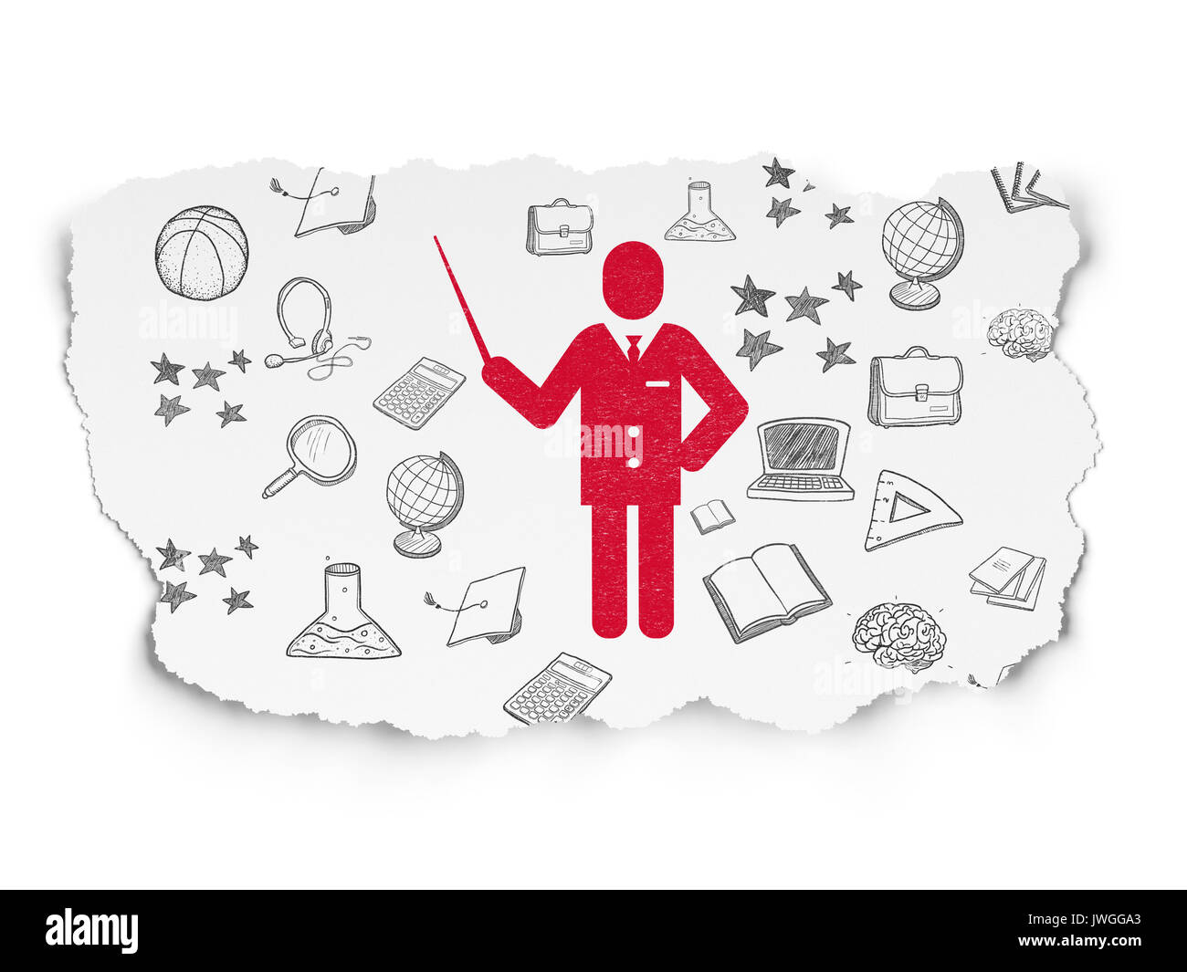 Learning concept: Teacher on Torn Paper background Stock Photo - Alamy