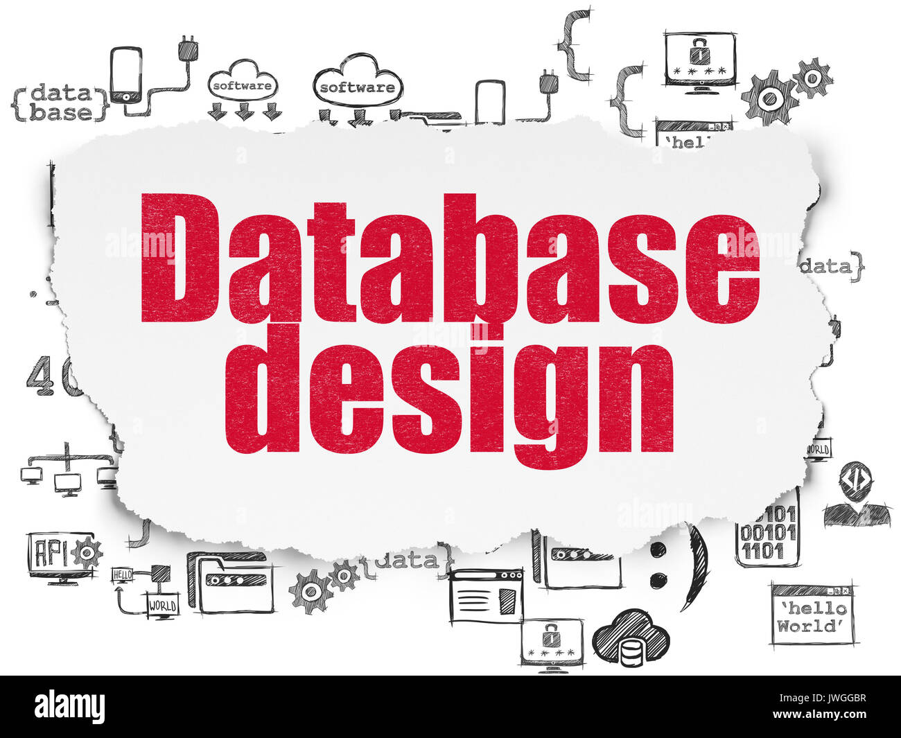 Software concept: Database Design on Torn Paper background Stock Photo ...