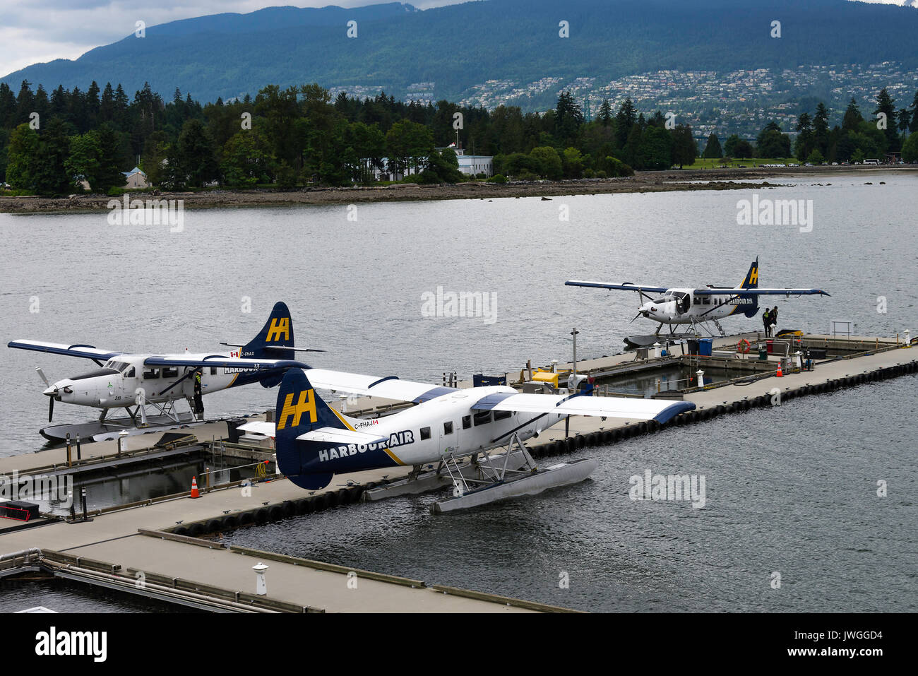 Harbour Air Seaplanes Docked at Landing Stage Platforms on Water In ...