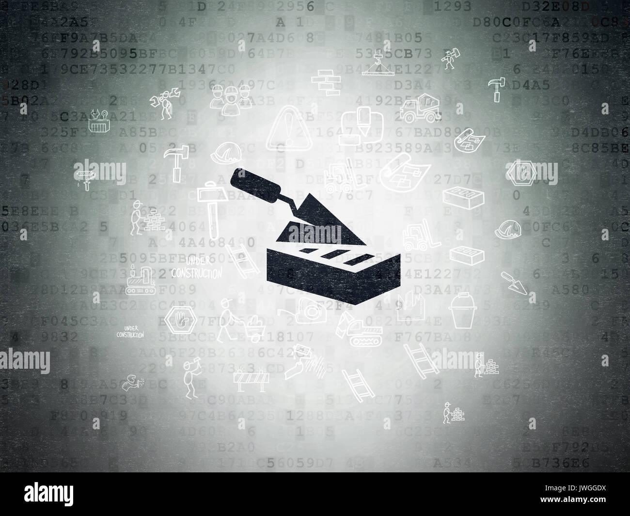 Building construction concept: Brick Wall on Digital Data Paper ...