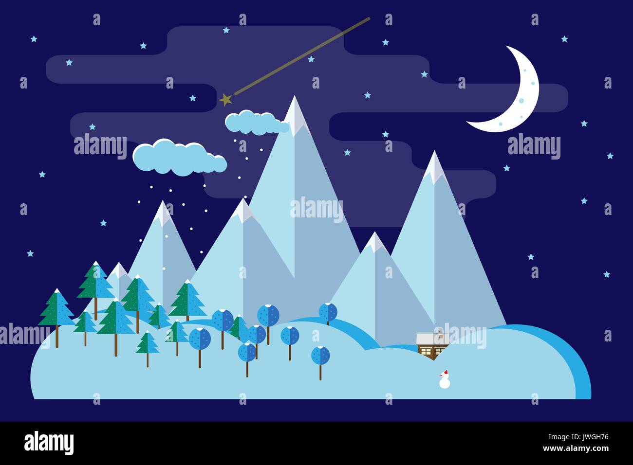 Winter night flat landscape Stock Vector Image & Art - Alamy