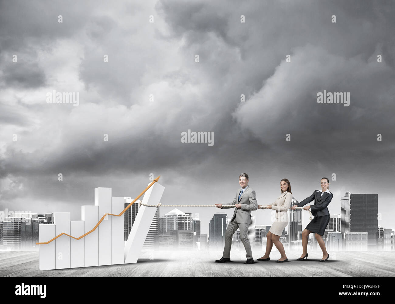 Businessteam working in collaboration making diagram grow and progress ...