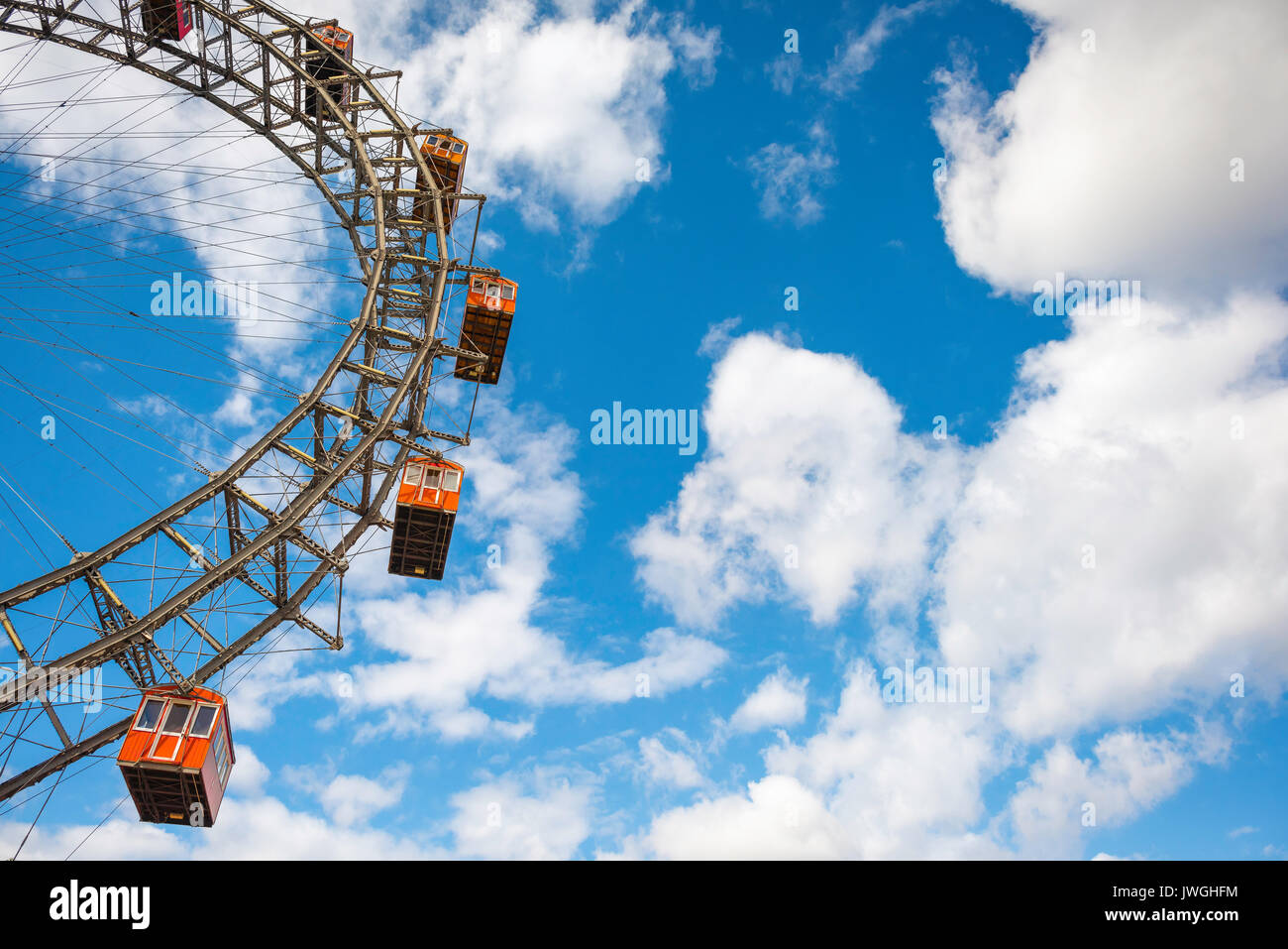 Vienna Prater ferris wheel, view of a section of the famous Riesenrad ...