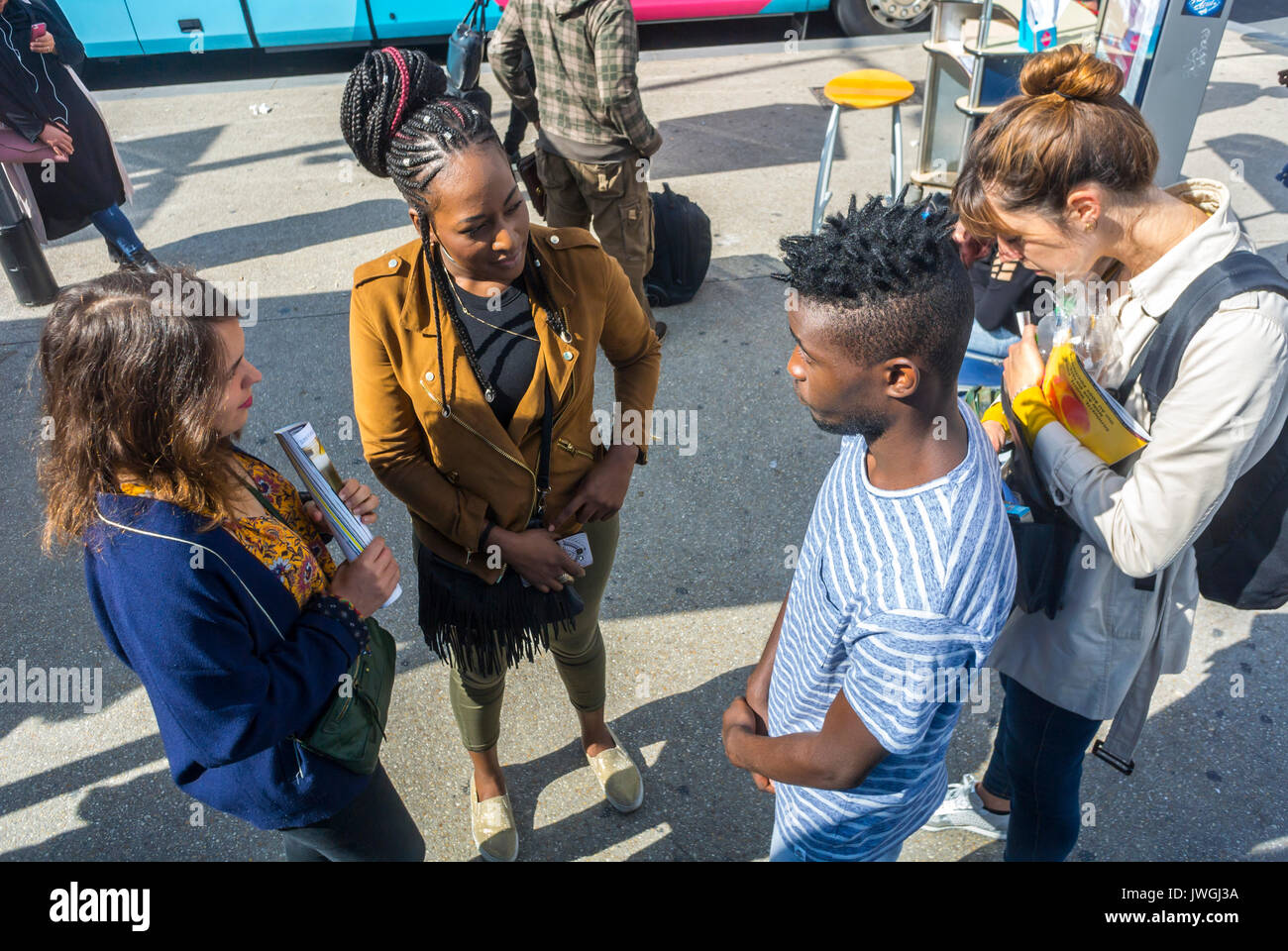 Paris, France, aerial people Talking, Diverse Group of People, French ...