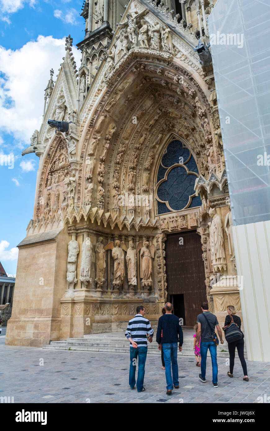 Reims, France, Tourists Visiting Notre Dame Cathedrale, Entrance ...
