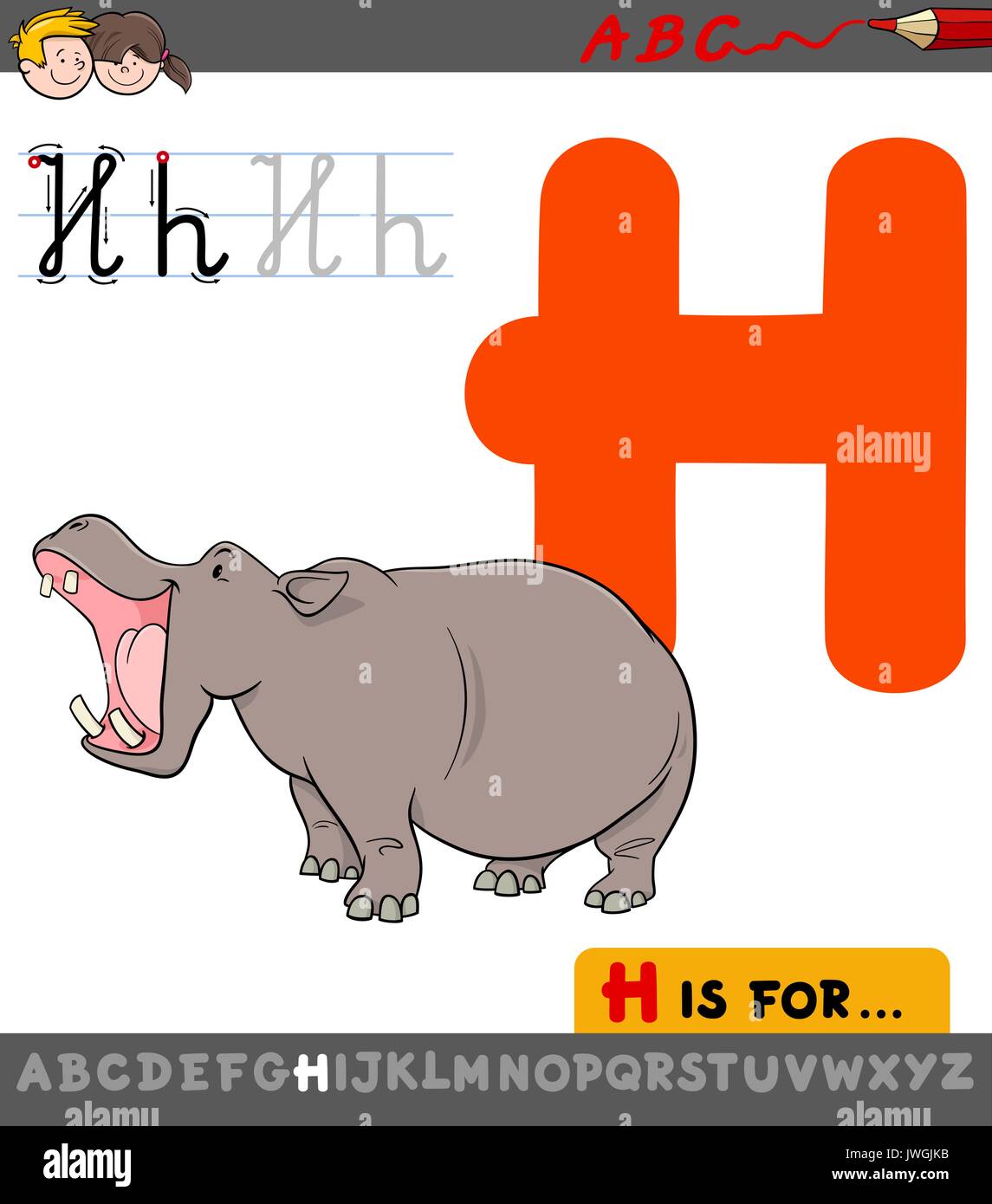 Educational Cartoon Illustration of Letter H from Alphabet with ...