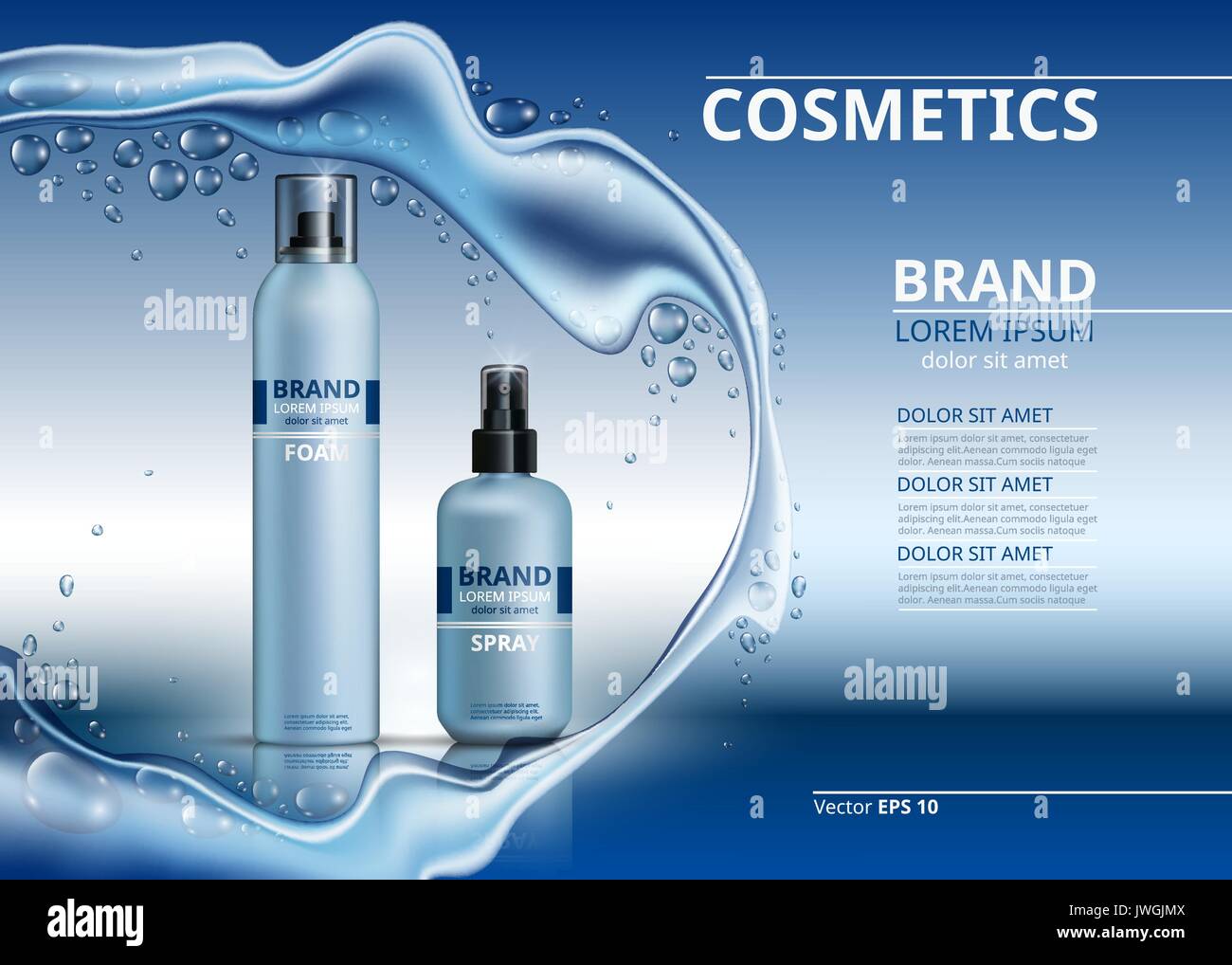 Cosmetic realistic package ads template. Body foam and gel products ...