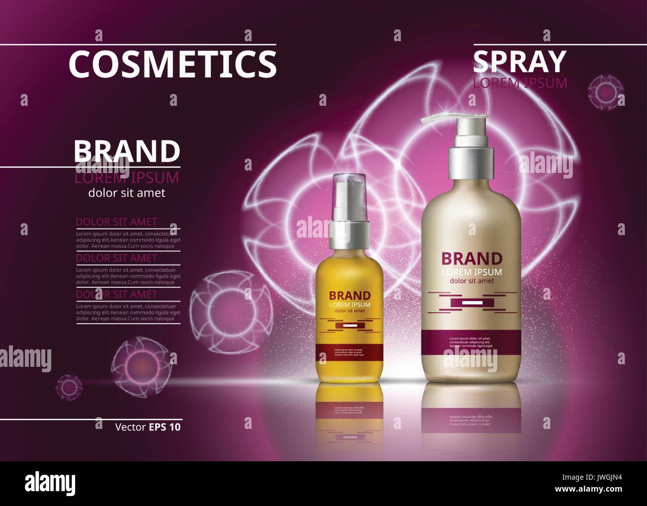 Cosmetic realistic package ads template. Hydrating skin oil and gel ...