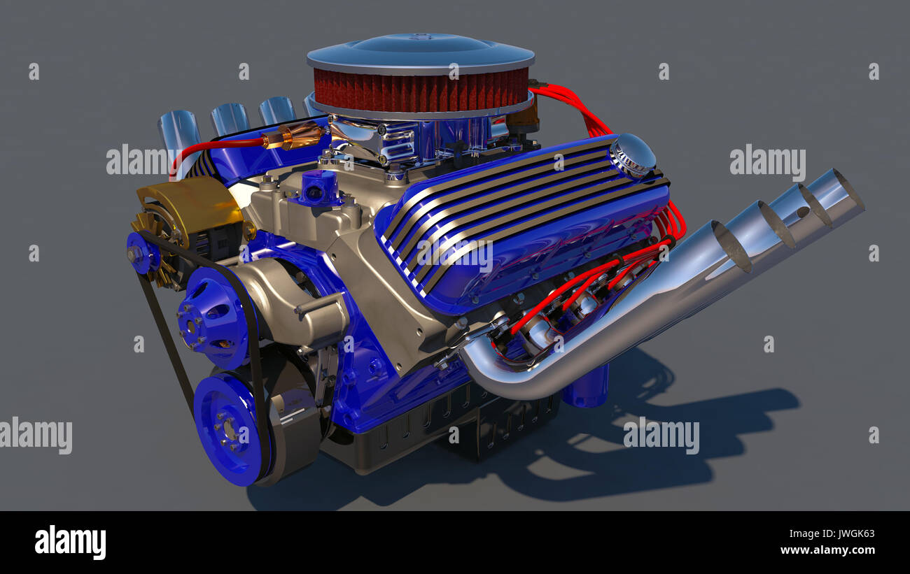 Hot rod engine detailed illustration. 3D render Stock Photo - Alamy