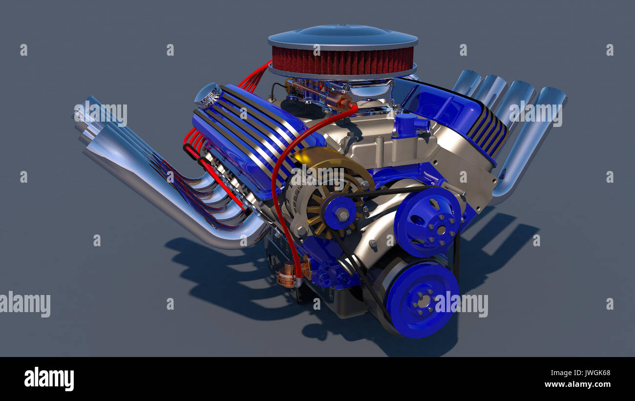 Hot rod engine detailed illustration. 3D render Stock Photo - Alamy