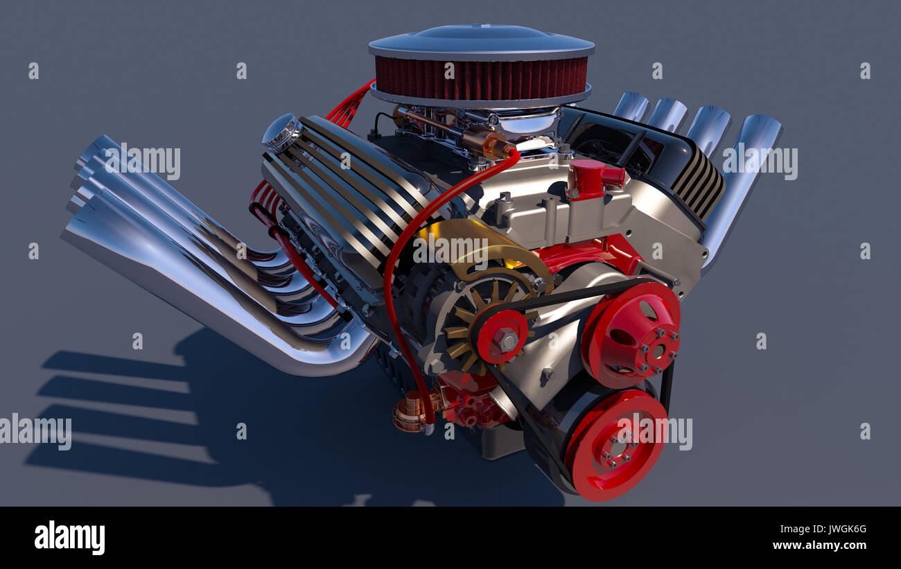Hot rod engine detailed illustration. 3D render Stock Photo - Alamy