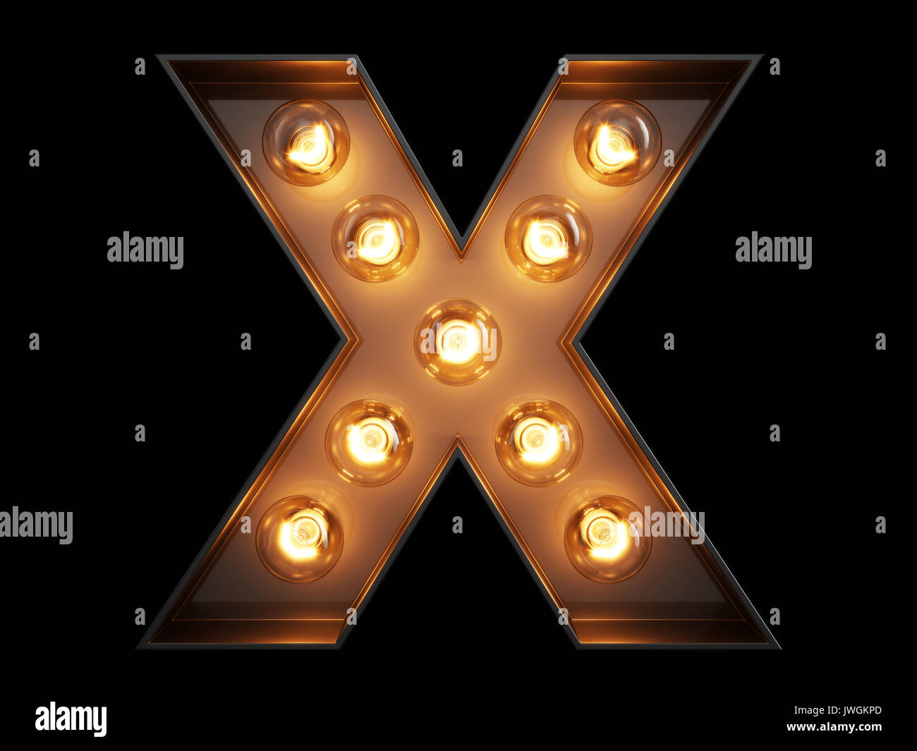 Light bulb glowing letter alphabet character X font. Front view ...