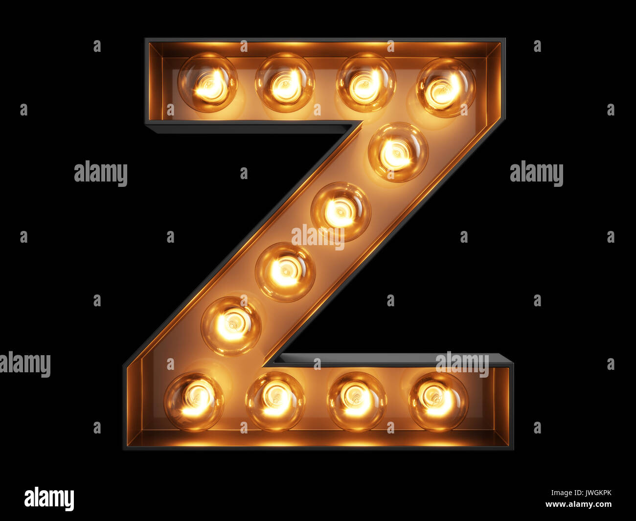 Light bulb glowing letter alphabet character Z font. Front view ...