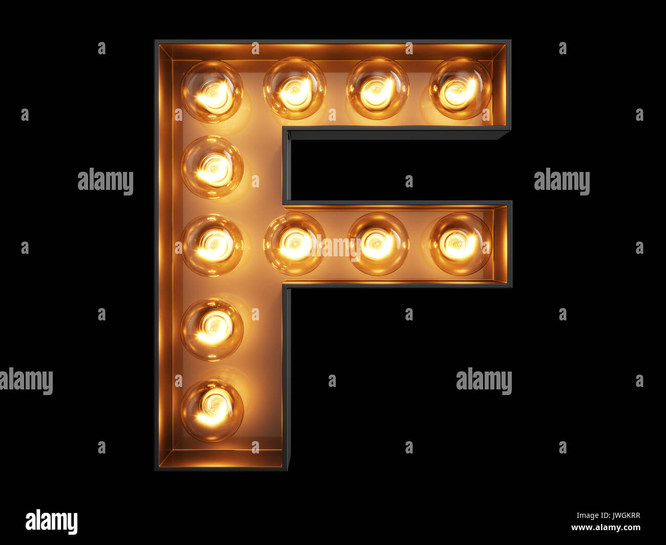 Light bulb glowing letter alphabet character F font. Front view ...