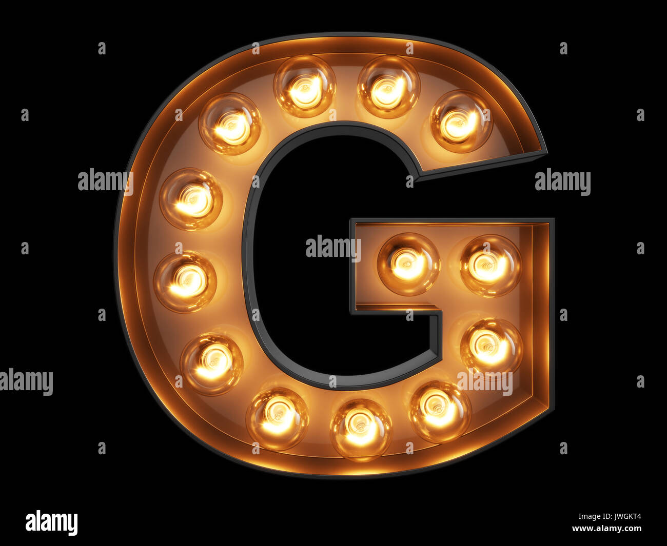 Light bulb glowing letter alphabet character G font. Front view ...