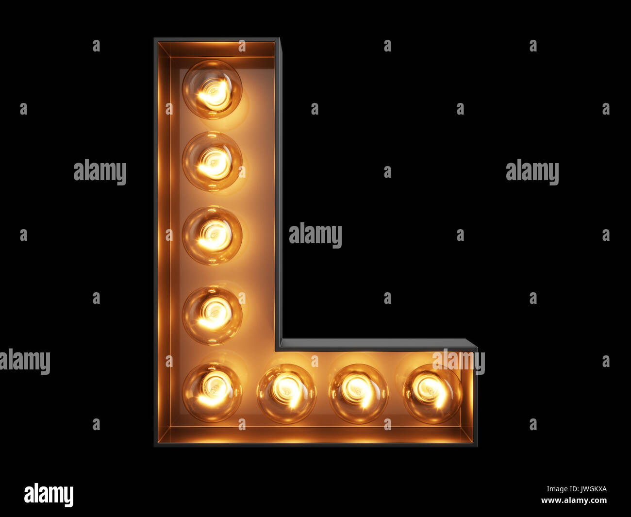 Light bulb glowing letter alphabet character L font. Front view ...