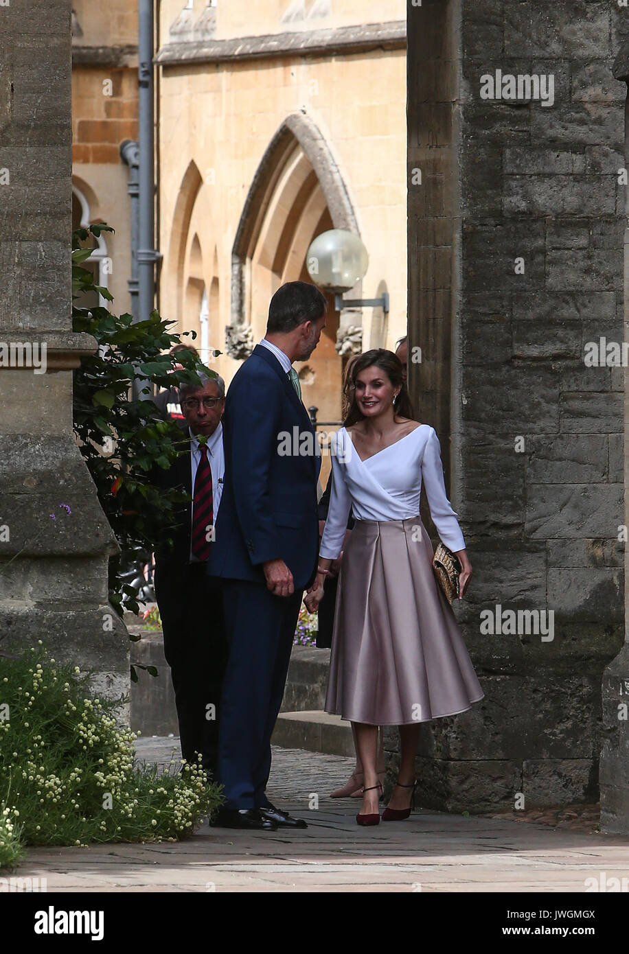 King Felipe VI and Queen Letizia visit Exeter College, part of Oxford University during their ...