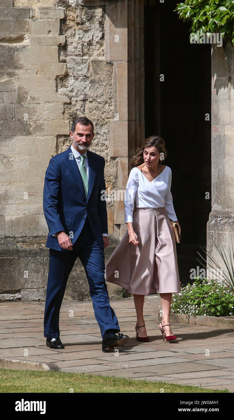 King Felipe VI and Queen Letizia visit Exeter College, part of Oxford University during their ...