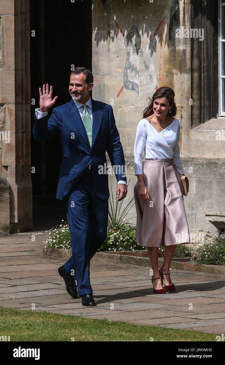 King Felipe VI and Queen Letizia visit Exeter College, part of Oxford University during their ...