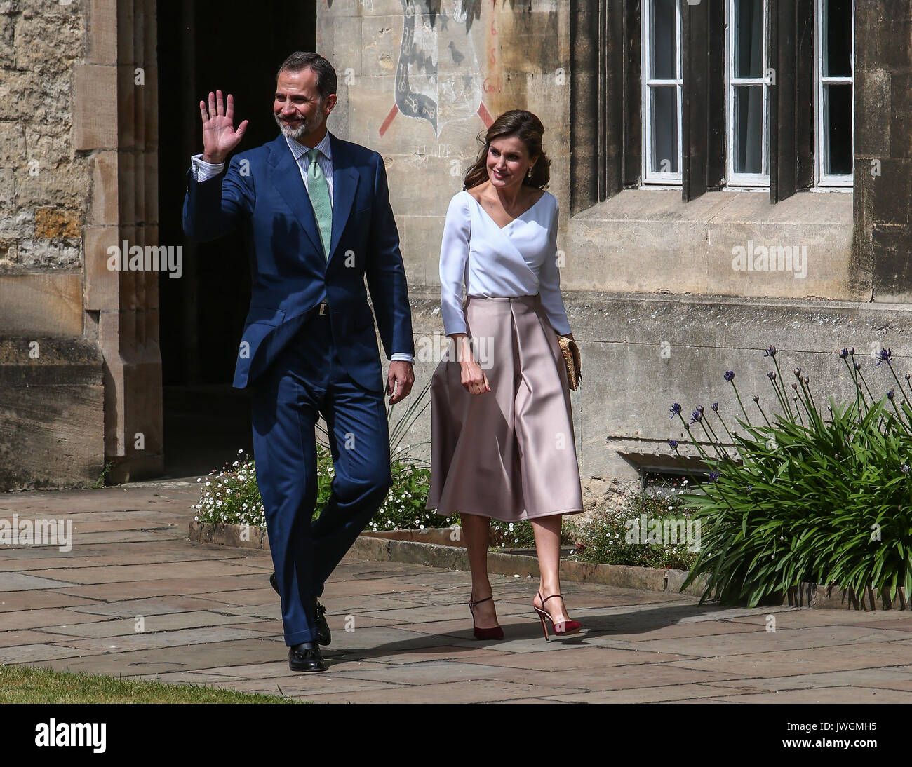 King Felipe VI and Queen Letizia visit Exeter College, part of Oxford University during their ...