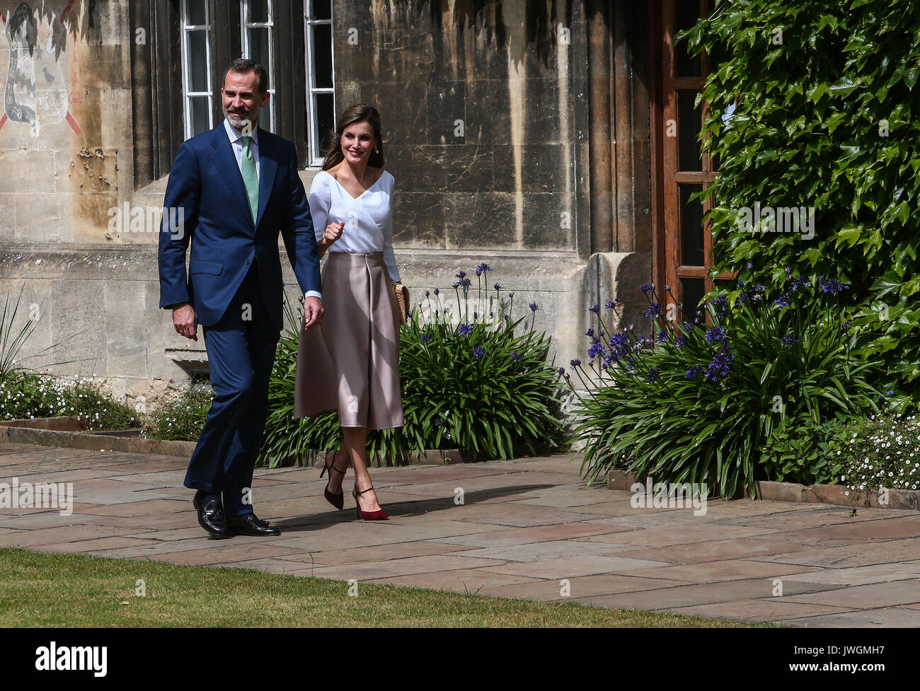 King Felipe VI and Queen Letizia visit Exeter College, part of Oxford University during their ...