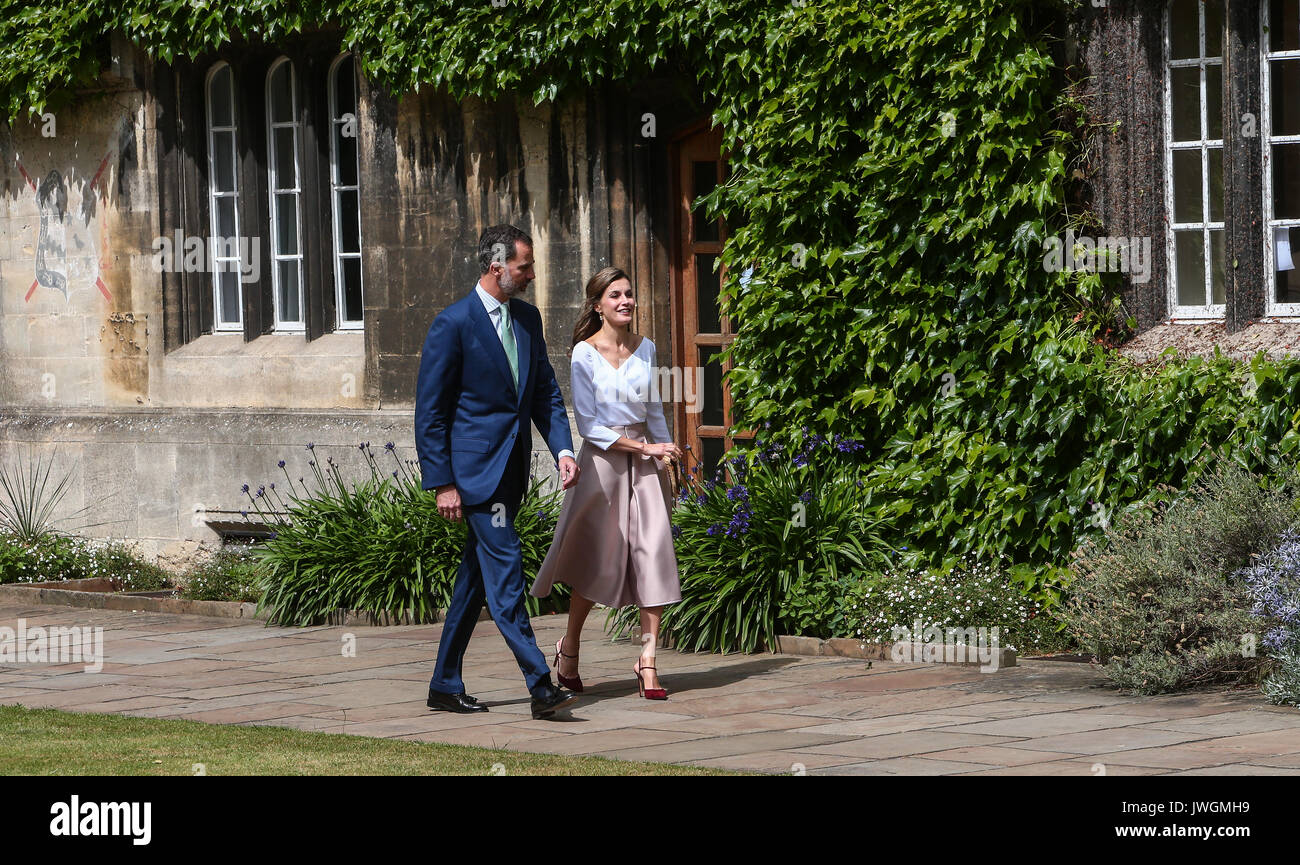 King Felipe VI and Queen Letizia visit Exeter College, part of Oxford University during their ...
