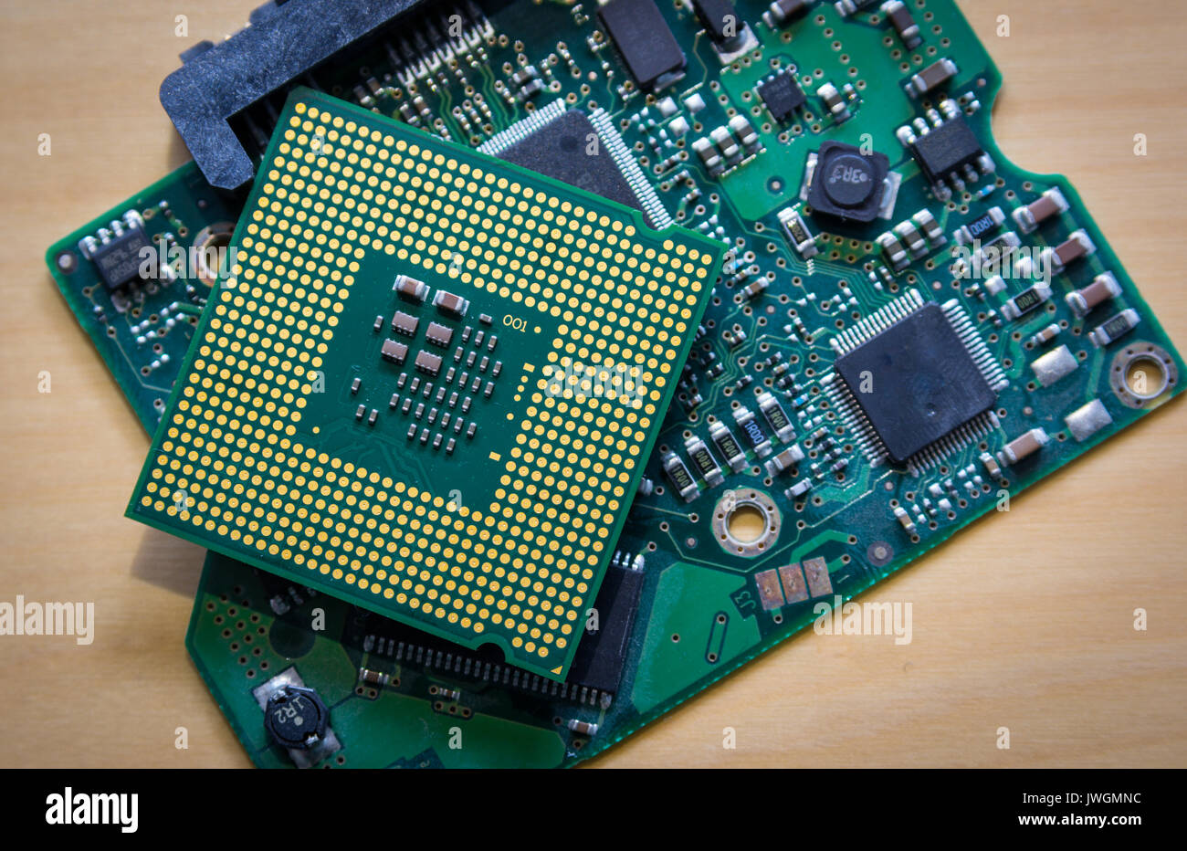 Technology background with computer processors CPU concept blue circuit ...