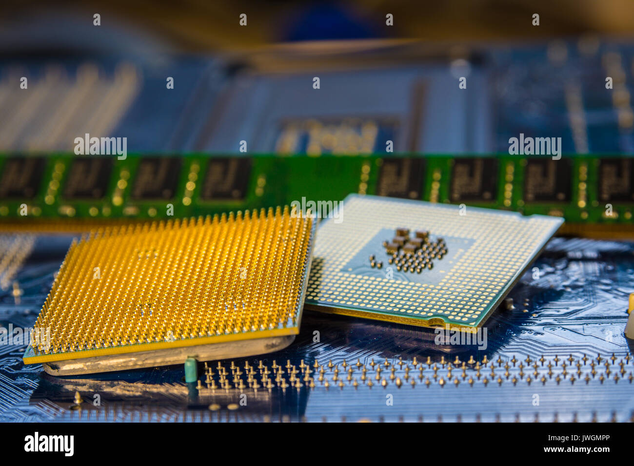 Technology background with computer processors CPU concept blue circuit ...