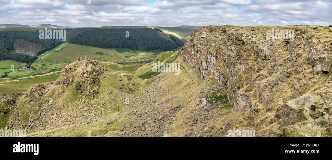 Panoramic view of Alport Castles in the Peak District national park ...