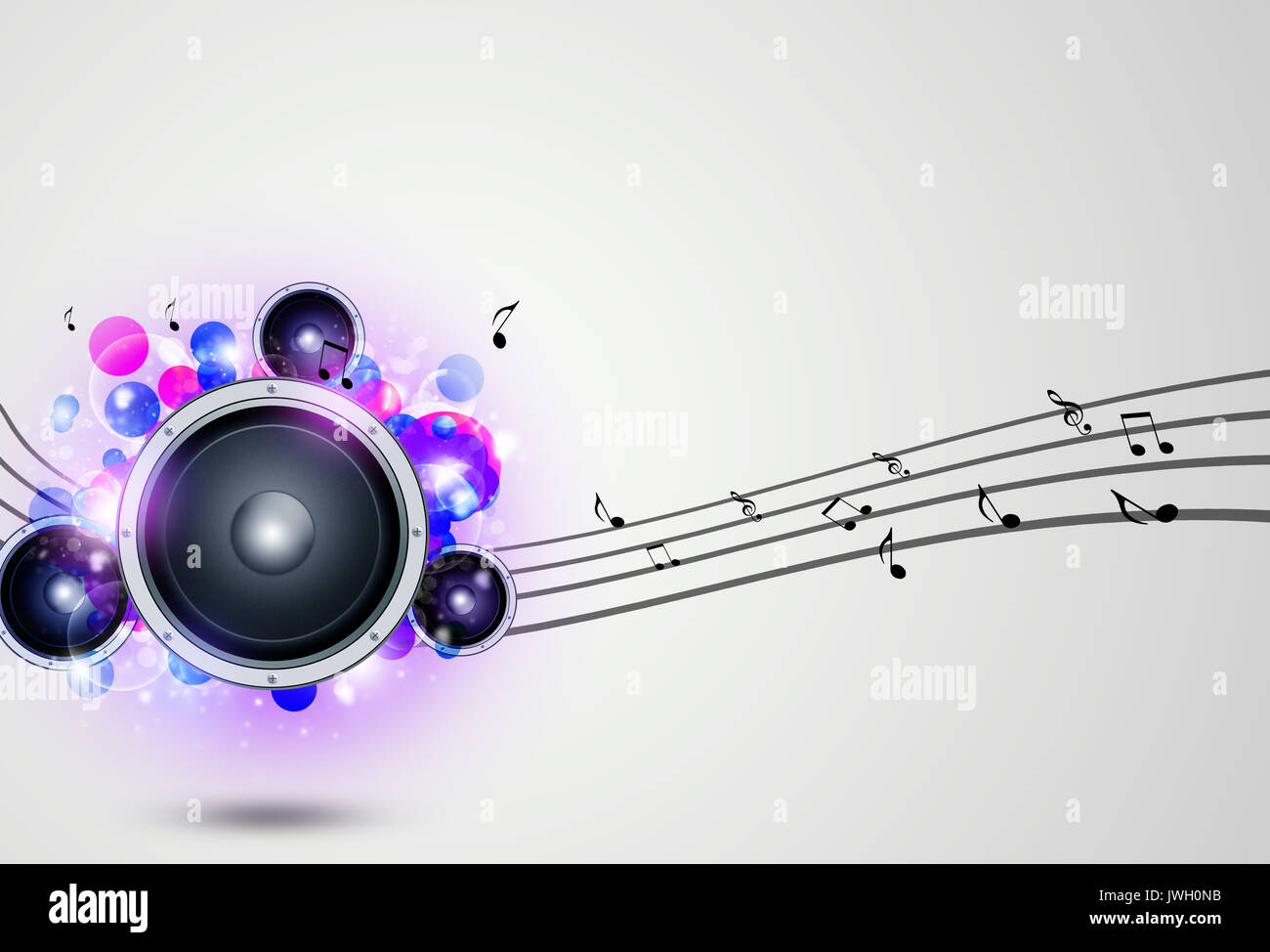 sound speaker multicolor music background with muisc notes and lights ...