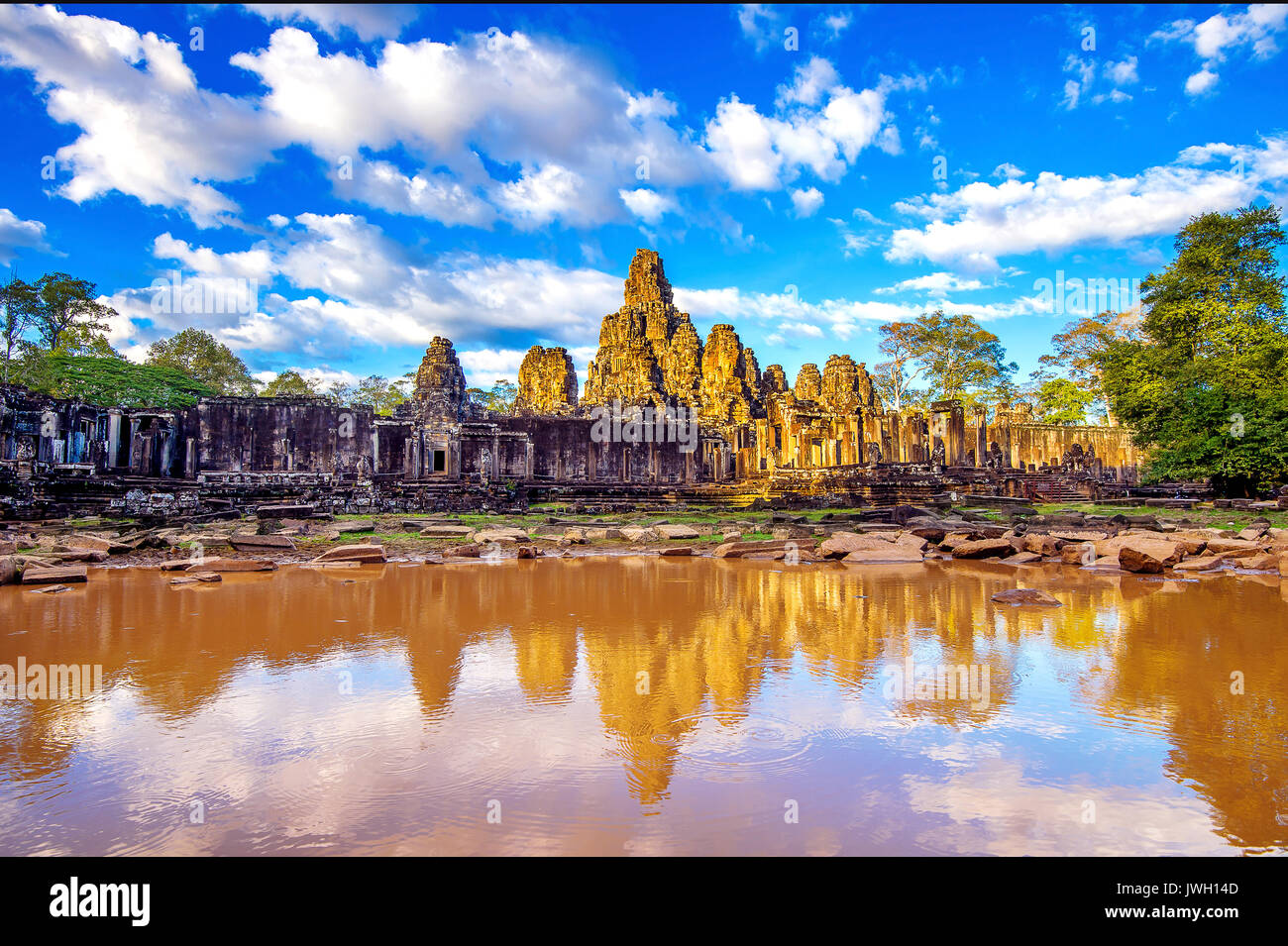 Ancient stone faces of Bayon temple, Angkor Wat, Siam Reap, Cambodia ...