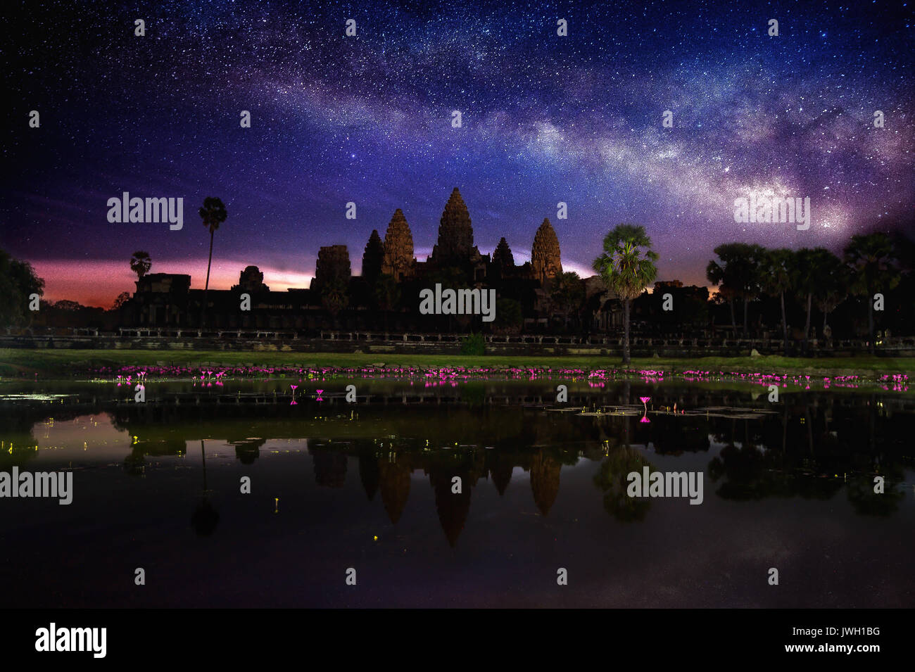 Angkor Wat Temple with Milky Way and Star at night, Siem reap in ...