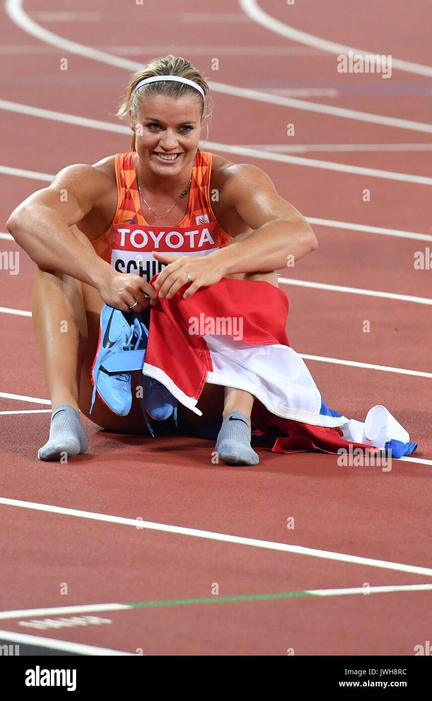 London, UK. 11th Aug, 2017. Dutch athlete Dafne Schippers celebrates ...