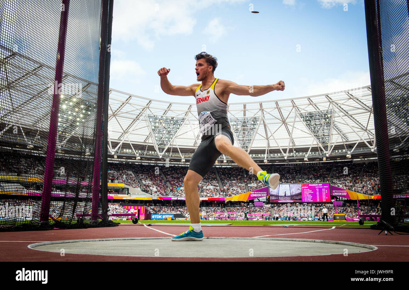 London, UK. 12th Aug, 2017. German athlete Rico Freimuth in action ...