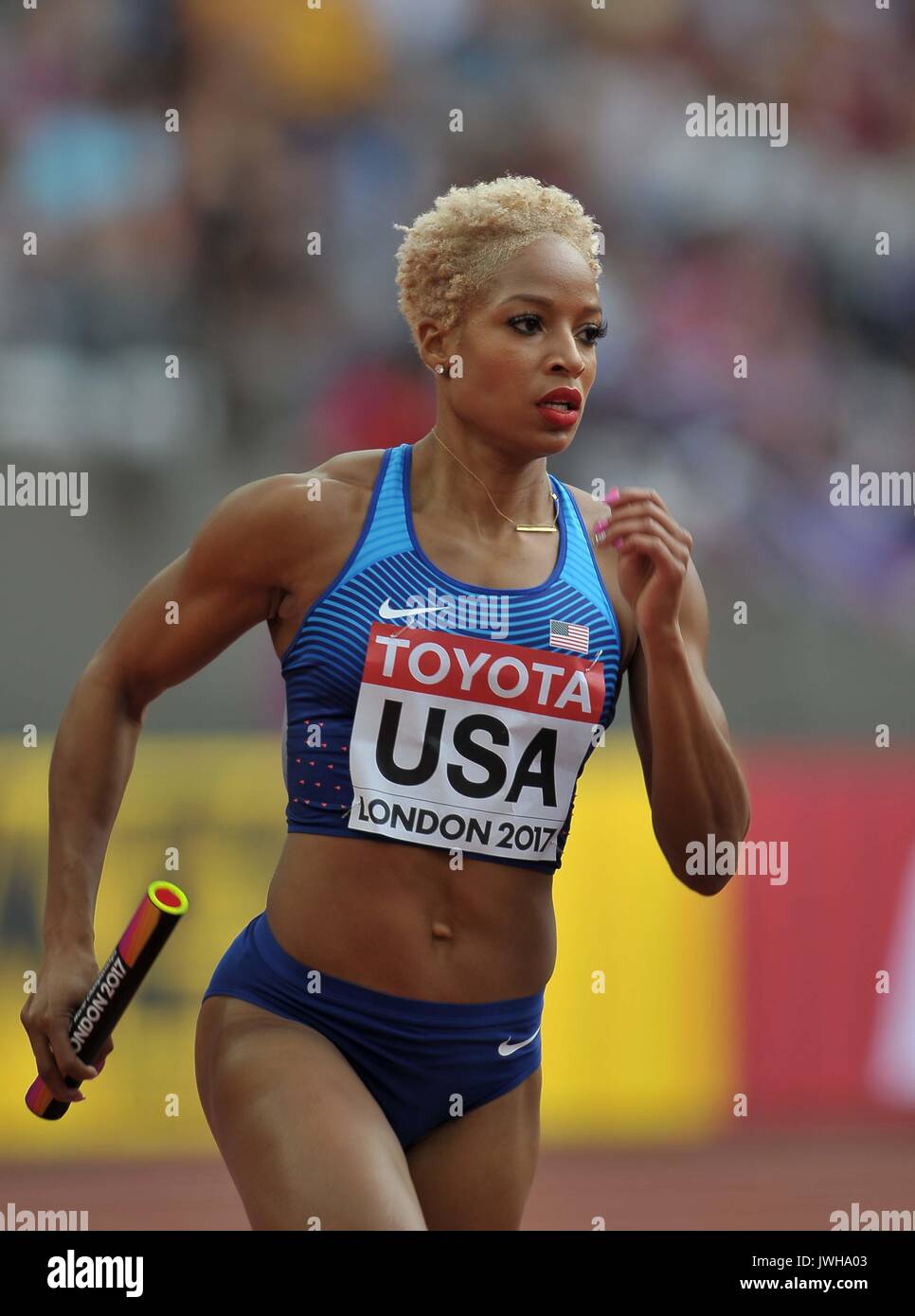 Lonodn, UK. 12 Aug, 2017. Natasha Hastings (USA) in the womens 4 x 400m ...