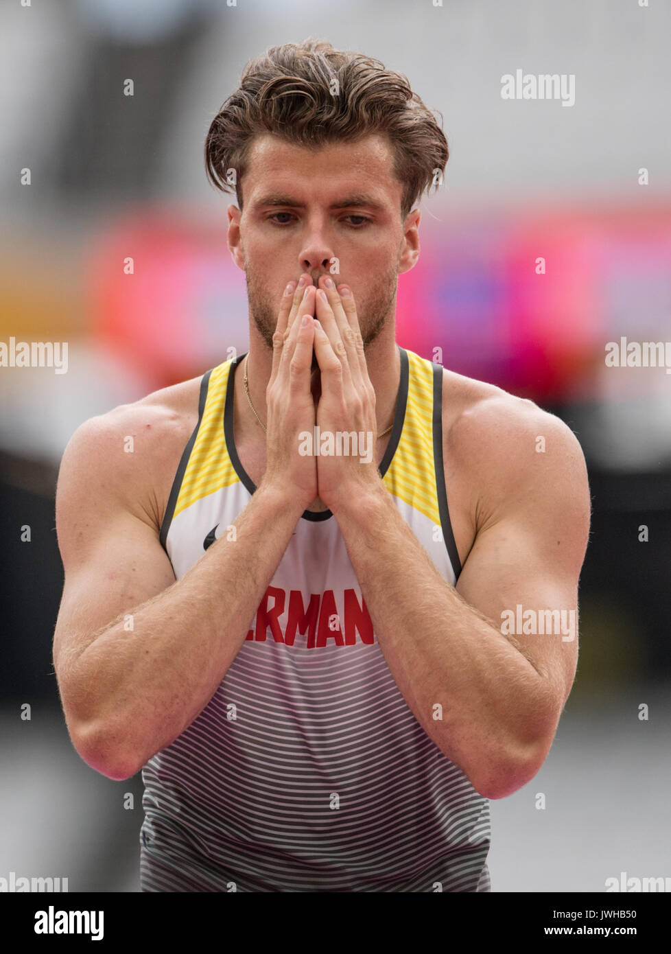 London, UK. 12th Aug, 2017. German athlete Rico Freimuth competes in ...