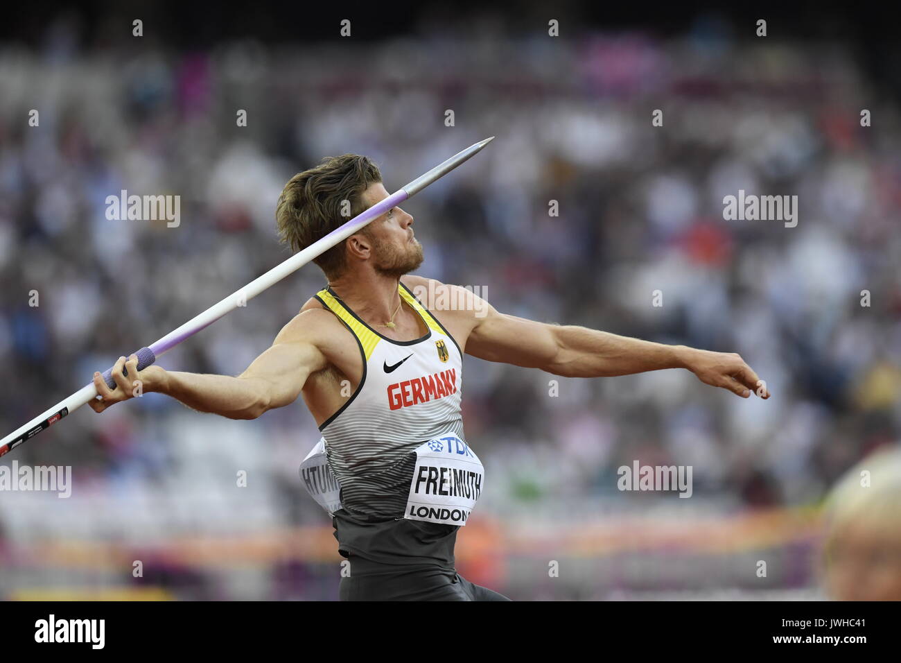 London, UK. 12th Aug, 2017. German athlete Rico Freimuth competes in ...