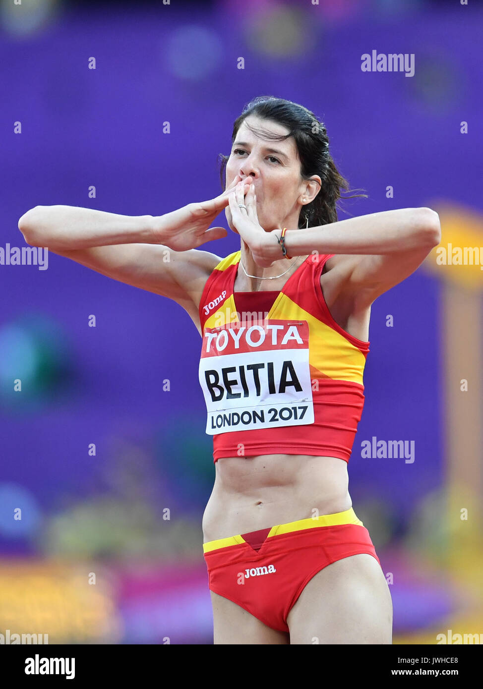 London, UK. 12th Aug, 2017. Spain's Ruth Beitia greets her fans after ...