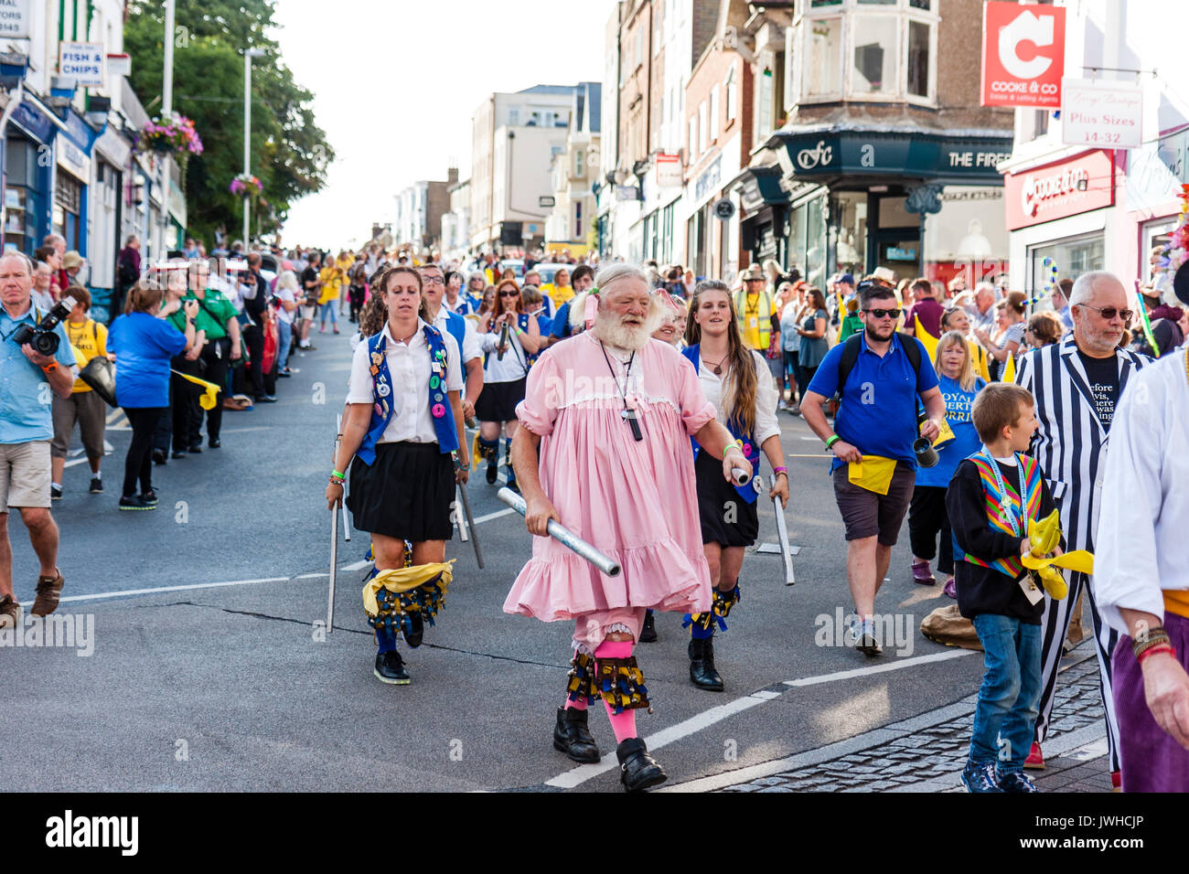 Broadstairs Folk Week festival parade in the High Street. Royal Liberty ...