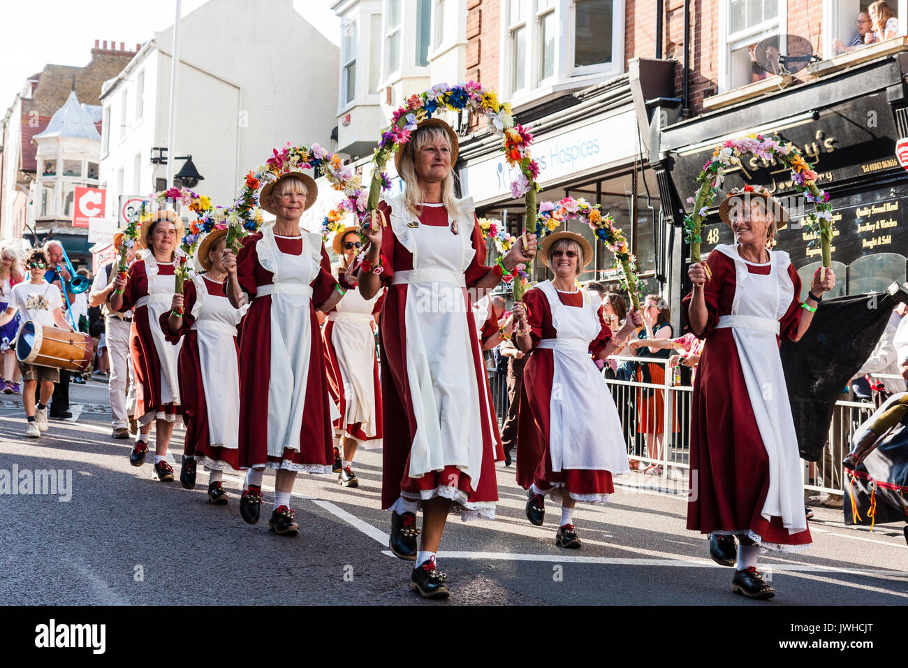 Broadstairs Folk Week festival parade. Folk dancers, The Rising Larks ...