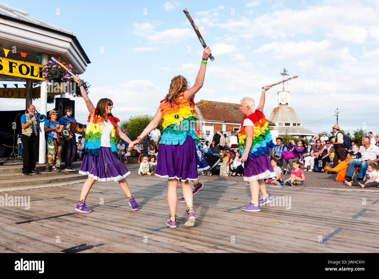 Traditional Morris dancers, Loose Women Morris dancing on the decking ...