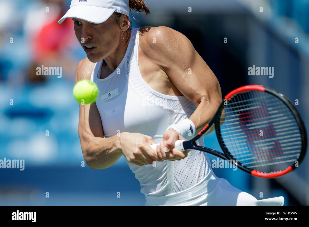 Mason, Ohio, USA. 12th Aug, 2017. Andrea Petkovic (GER) hits a two ...