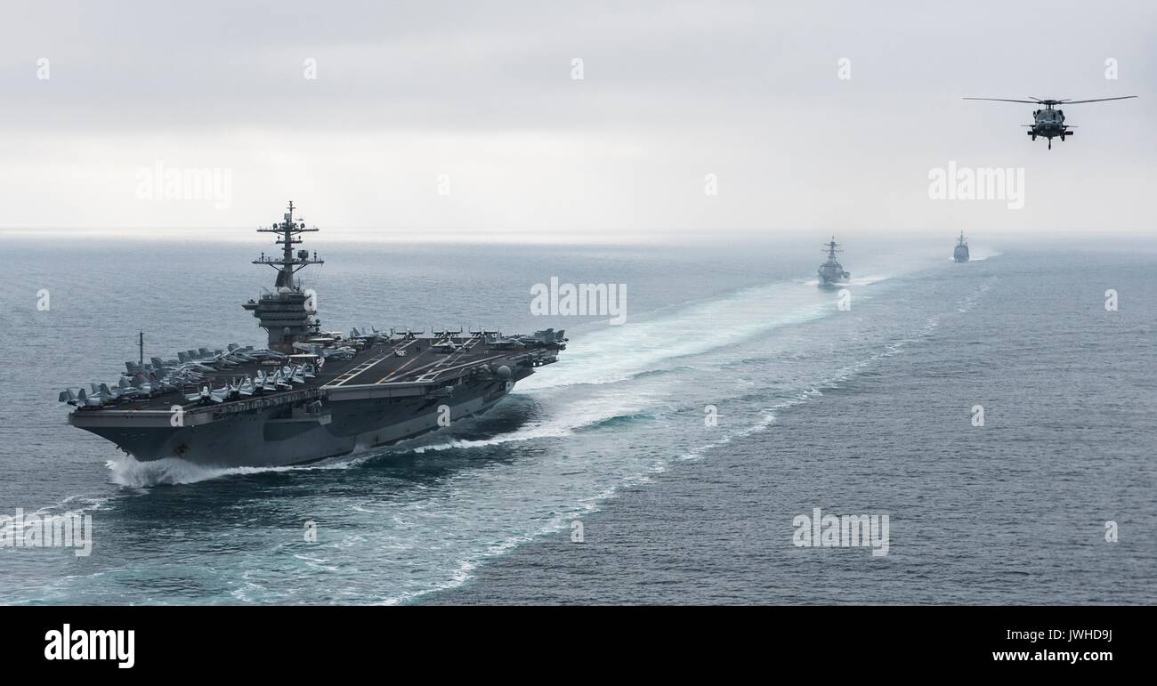 Pacific Ocean. 11th Aug, 2017. The U.S. Navy Nimitz-class nuclear aircraft carrier USS Theodore ...