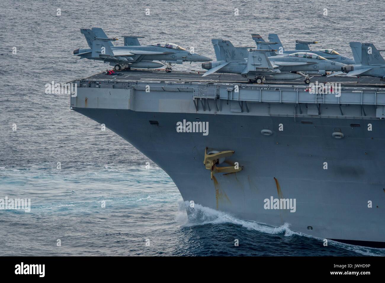 Pacific Ocean. 11th Aug, 2017. Aircraft lined up on the flight deck of ...